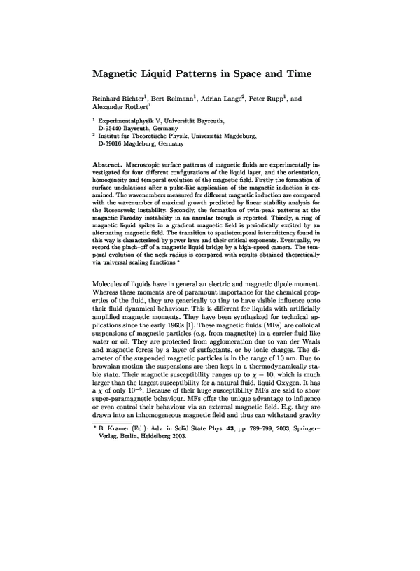 (PDF) Magnetic Liquid Patterns in Space and Time