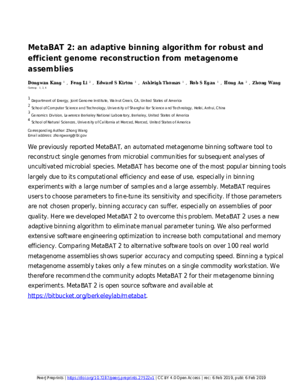 (PDF) MetaBAT 2: an adaptive binning algorithm for robust and efficient ...