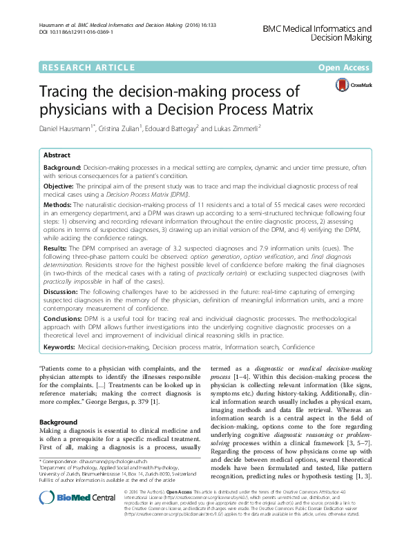 (PDF) Tracing the decision-making process of physicians with a Decision Process Matrix | Edouard ...