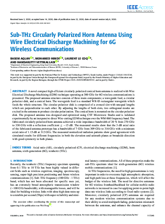(PDF) Sub-THz Circularly Polarized Horn Antenna Using Wire Electrical Discharge Machining for 6G ...