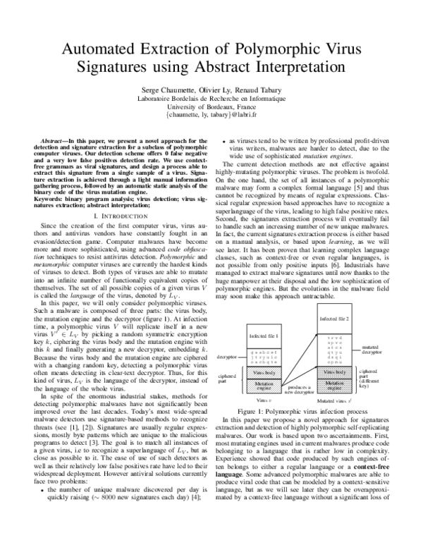 Pdf Automated Extraction Of Polymorphic Virus Signatures Using