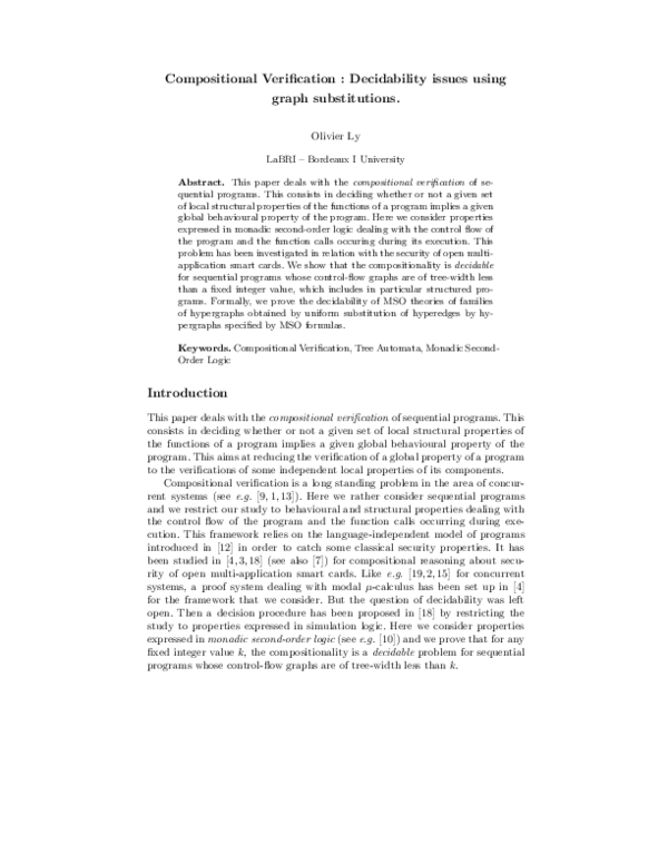 Pdf Compositional Verification Decidability Issues Using Graph Substitutions Olivier Ly 