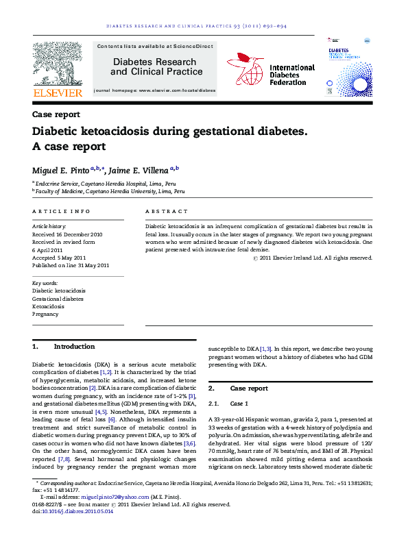 (PDF) Diabetic ketoacidosis during gestational diabetes. A case report