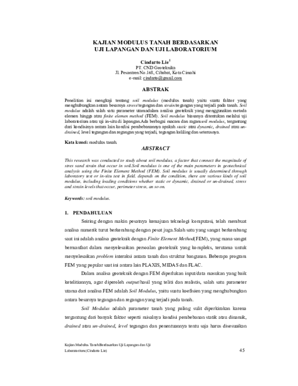 (PDF) Kajian Modulus Tanah Berdasarkan Uji Lapangan dan Uji Laboratorium