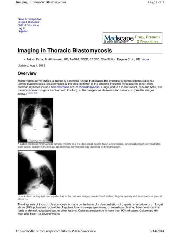 (PDF) Imaging in Thoracic Blastomycosis