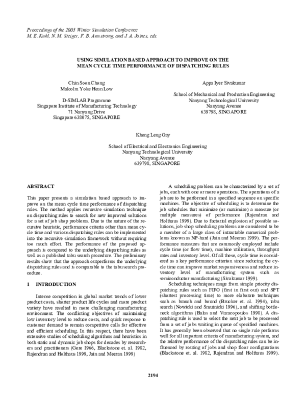 Pdf Using Simulation Based Approach To Improve On The Mean Cycle Time Performance Of