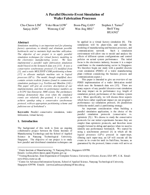 (PDF) A parallel discrete-event simulation of wafer fabrication processes | Malcolm Low ...