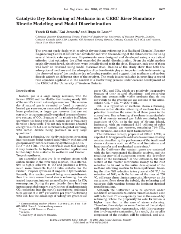 (PDF) Catalytic Dry Reforming of Methane in a CREC Riser Simulator ...