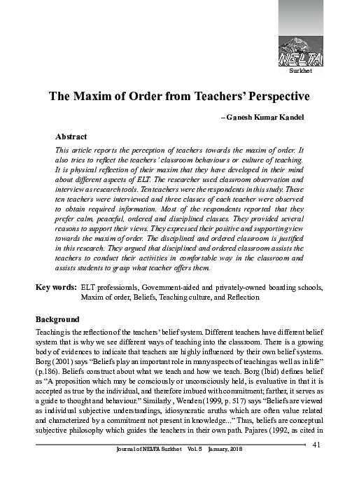 (PDF) The Maxim of Order from Teachers’ Perspective