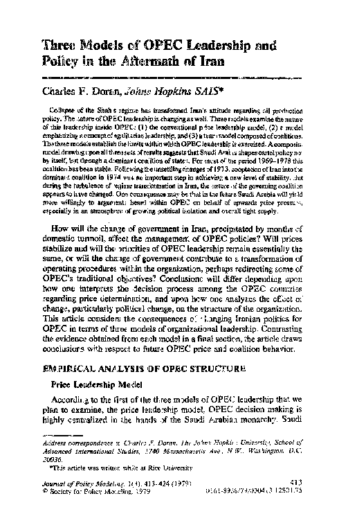 (PDF) Three models of OPEC leadership and policy in the aftermath of Iran