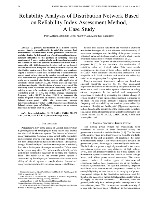 Pdf Reliability Analysis Of Distribution Network Based On Reliability Index Assessment Method