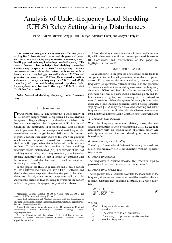 (PDF) Analysis of Under-frequency Load Shedding (UFLS) Relay Setting during Disturbances
