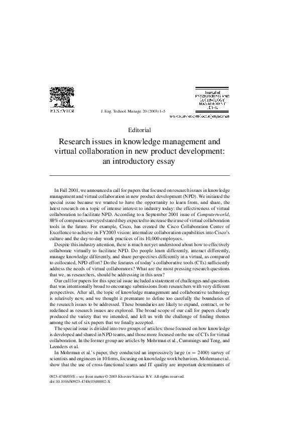 (PDF) Research issues in knowledge management and virtual collaboration ...