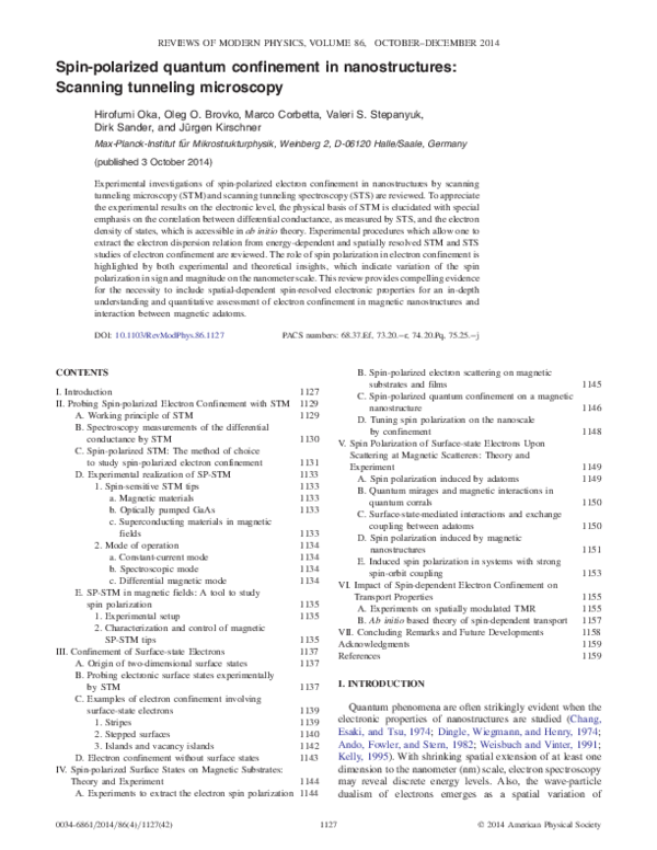(PDF) Spin-polarized quantum confinement in nanostructures: Scanning tunneling microscopy