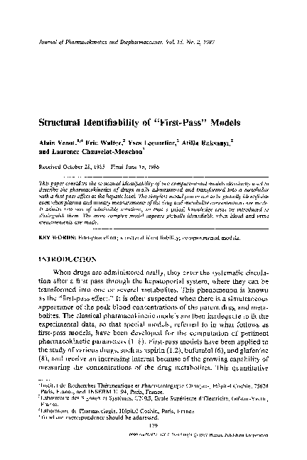 (PDF) Structural Identifiability of First-Pass Pharmacokinetic Models