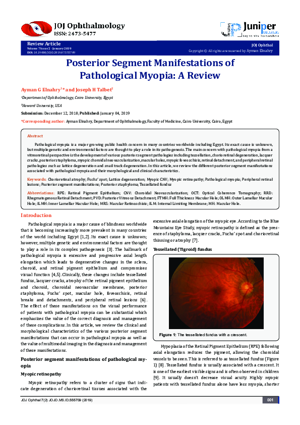 (PDF) Posterior Segment Manifestations of Pathological Myopia: A Review