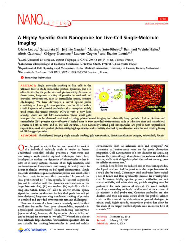 (PDF) A Highly Specific Gold Nanoprobe for Live-Cell Single-Molecule ...