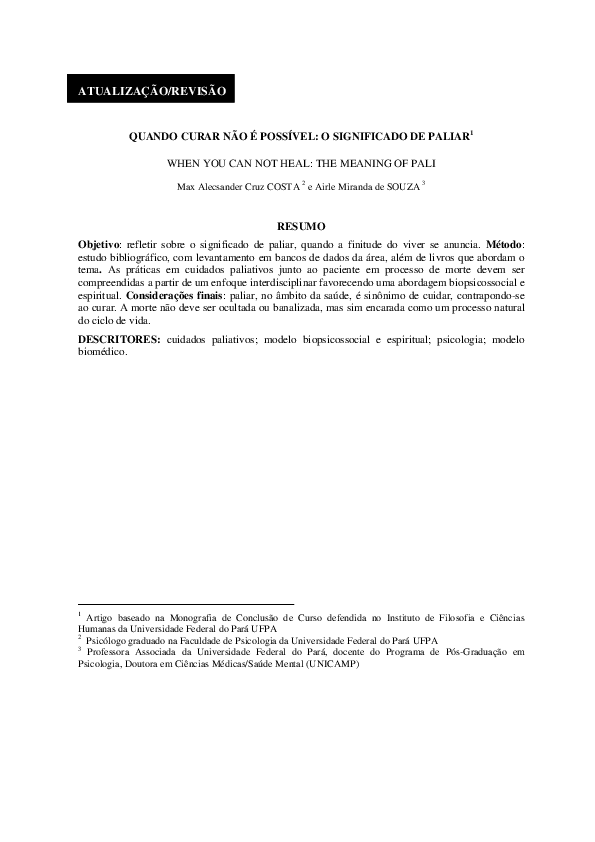 (PDF) Quando curar não é possível: o significado de paliar