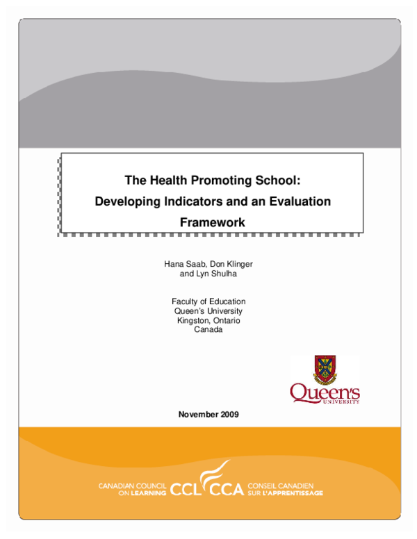 (PDF) The Health Promoting School: Developing Indicators and an Evaluation