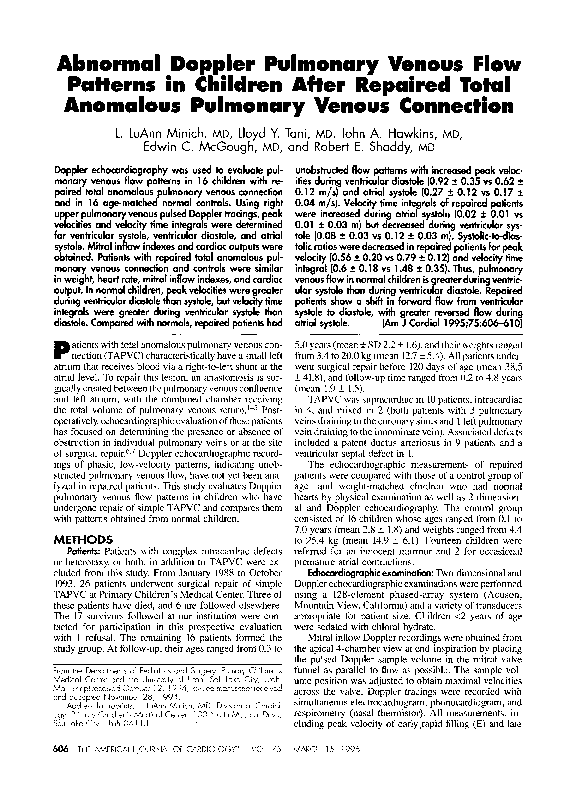 (PDF) Abnormal Doppler pulmonary venous flow patterns in children after ...