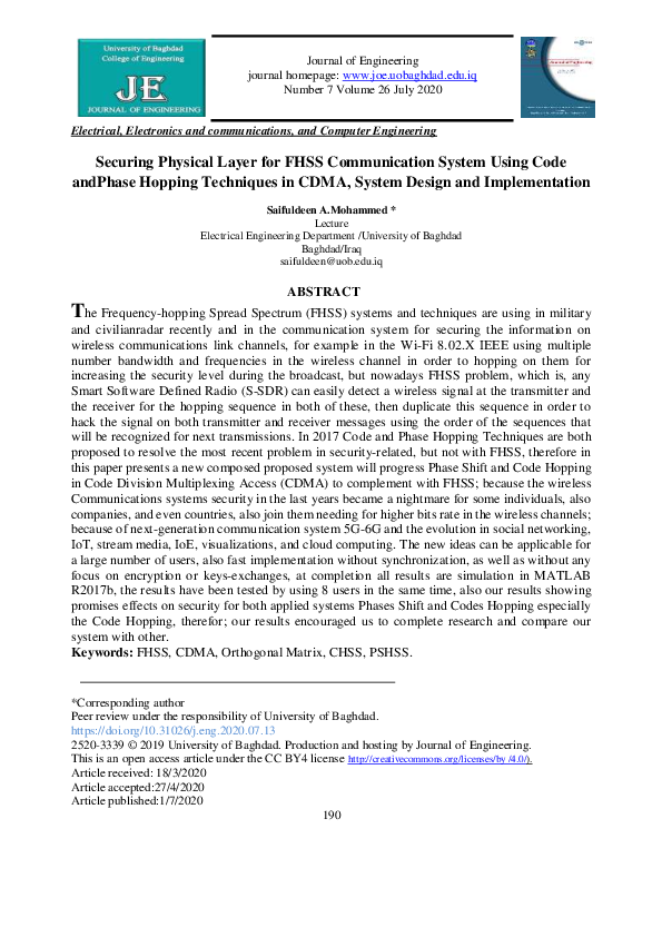 (PDF) Securing Physical Layer for FHSS Communication System Using Code ...
