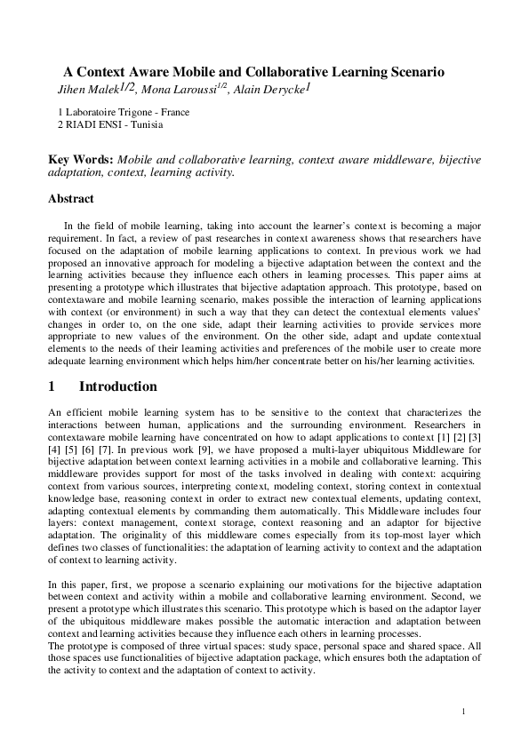 (PDF) A context aware mobile and collaborative learning scenario