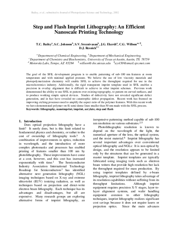 (PDF) Step and Flash Imprint Lithography: An Efficient Nanoscale Printing Technology
