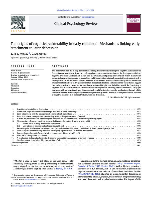 (PDF) The origins of cognitive vulnerability in early childhood ...