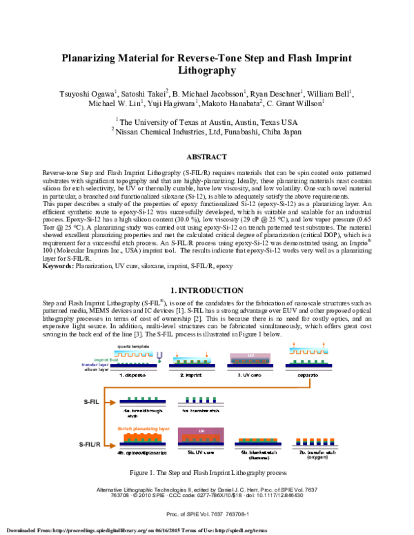 (PDF) Planarizing material for reverse-tone step and flash imprint lithography