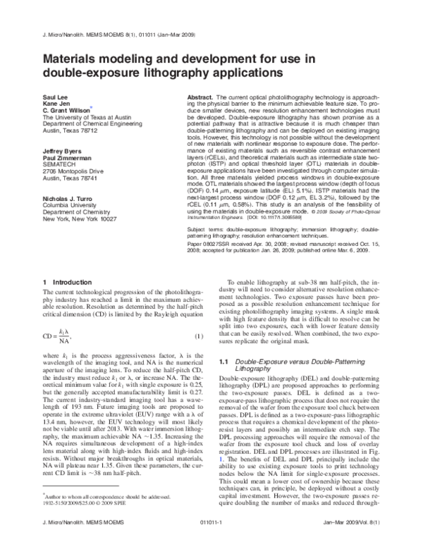(PDF) Materials modeling and development for use in double-exposure ...