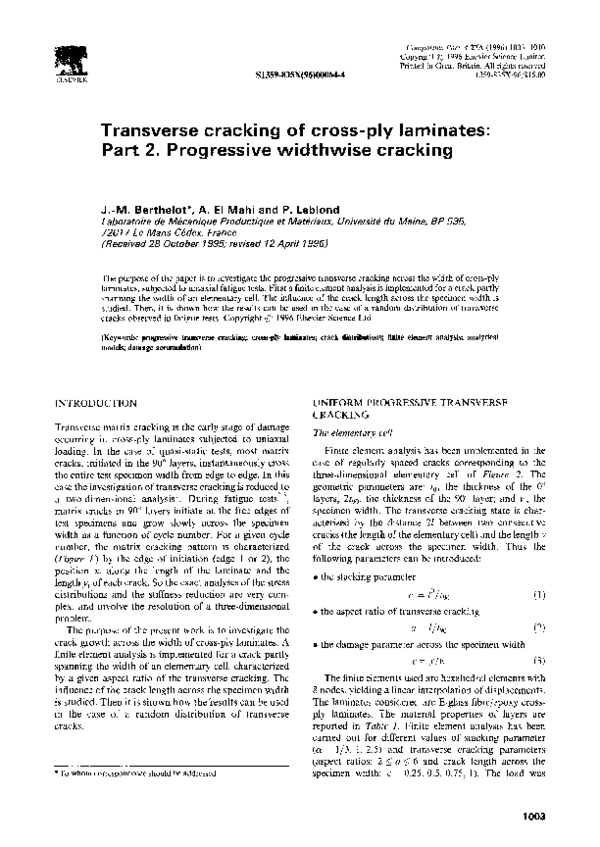 Pdf Transverse Cracking Of Cross Ply Laminates Part 2 Progressive Widthwise Cracking