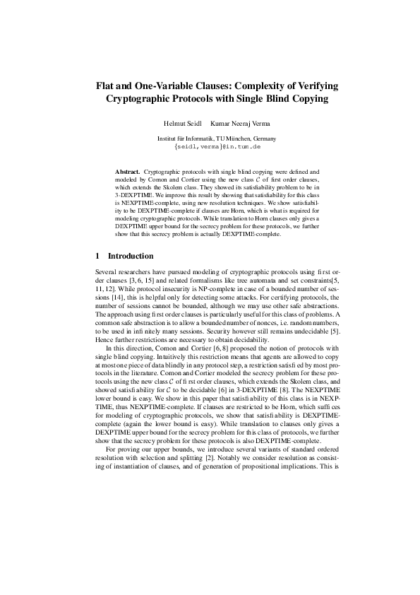 (PDF) Flat and One-Variable Clauses: Complexity of Verifying ...