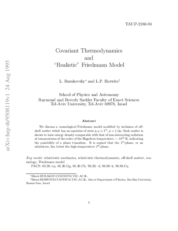 (PDF) Covariant Thermodynamics and ``Realistic'' Friedmann Model