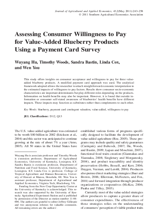 (PDF) Assessing Consumer Willingness to Pay for Value-Added Blueberry ...