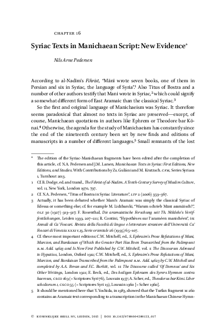 (PDF) Syriac Texts in Manichaean Script: New Evidence