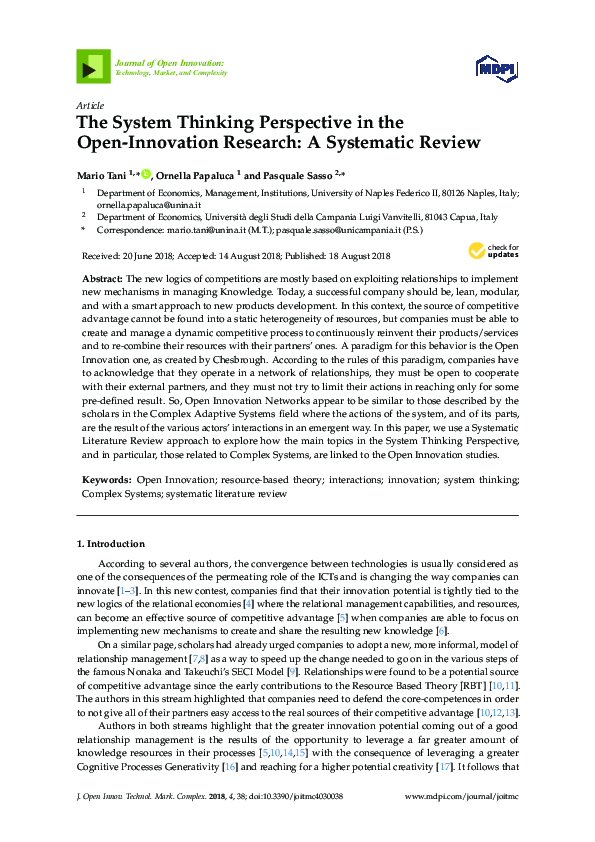 (PDF) The System Thinking Perspective in the Open-Innovation Research ...