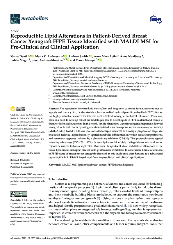 (PDF) Reproducible Lipid Alterations in Patient-Derived Breast Cancer ...