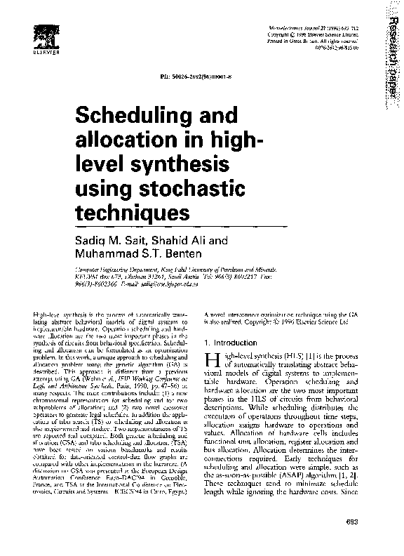 (PDF) Scheduling and allocation in high-level synthesis using stochastic techniques