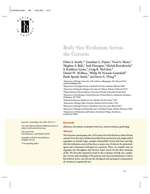 (PDF) Body Size Evolution Across the Geozoic