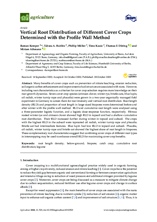 (PDF) Vertical Root Distribution of Different Cover Crops Determined ...