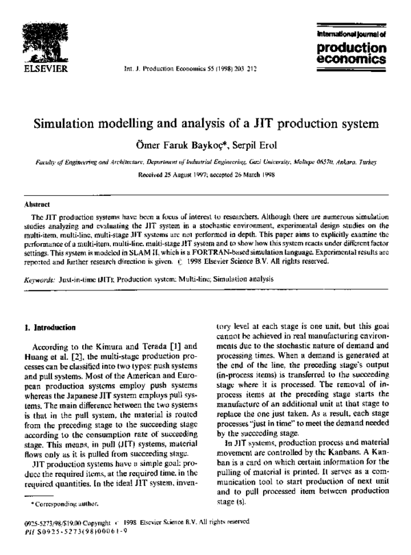 (PDF) Simulation modelling and analysis of a JIT production system