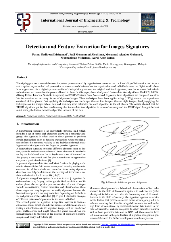 (PDF) Detection and Feature Extraction for Images Signatures