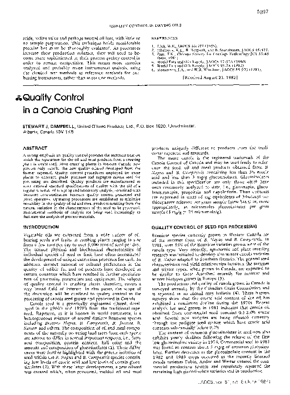 (PDF) Quality control in a canola crushing plant