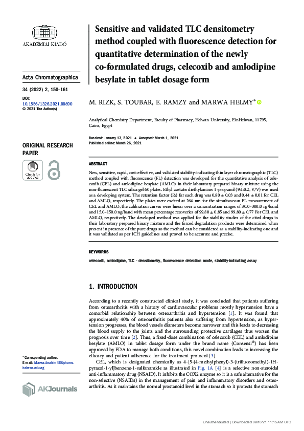 (PDF) Sensitive and validated TLC densitometry method coupled with fluorescence detection for ...