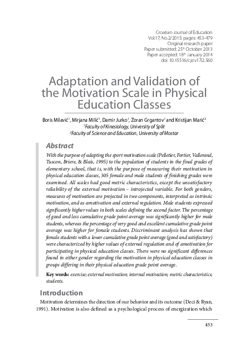 (PDF) Adaptation and Validation of the Motivation Scale in Physical ...