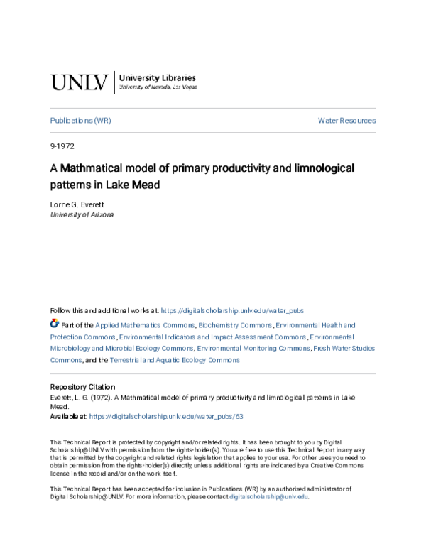 (PDF) A Mathmatical model of primary productivity and limnological ...