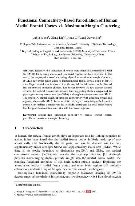 (PDF) Functional connectivity-based parcellation of the human sensorimotor cortex | xinyuan miao ...