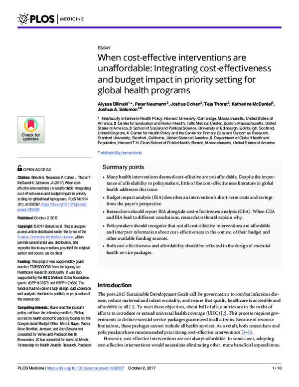 (PDF) When cost-effective interventions are unaffordable: Integrating ...