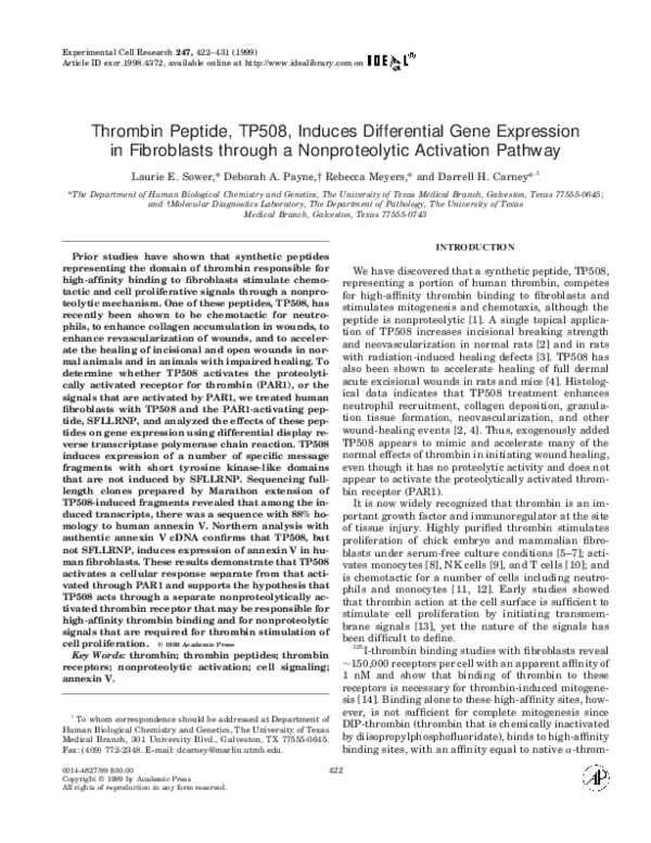 (PDF) Thrombin Peptide, TP508, Induces Differential Gene Expression in ...