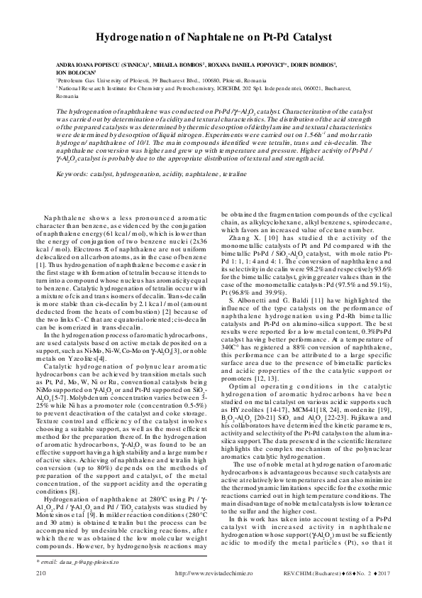 (PDF) Hydrogenation of Naphtalene on Pt-Pd Catalyst
